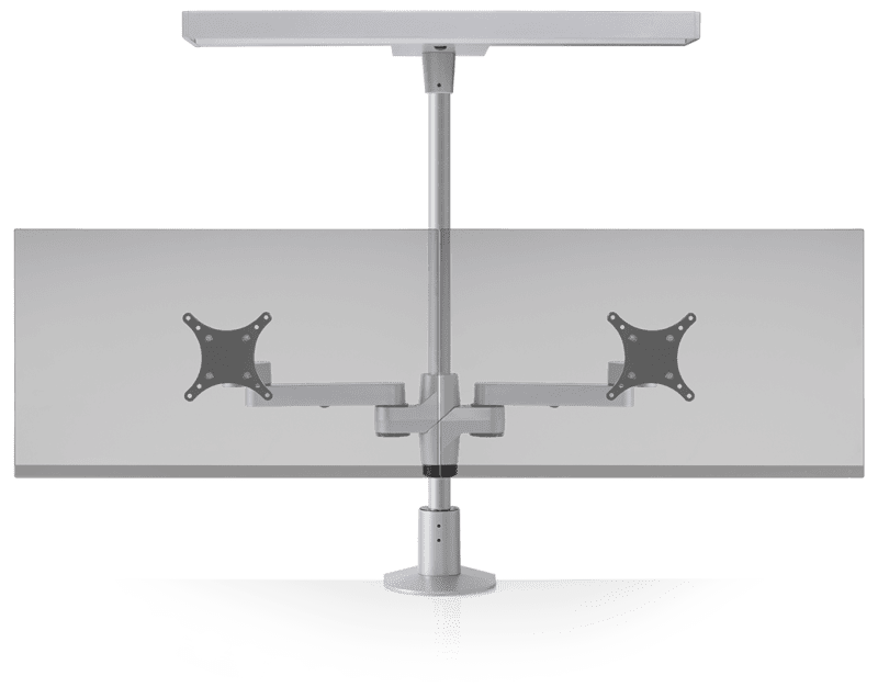 Dual static monitor arms in silver with a task / ambient light. | HAT ...