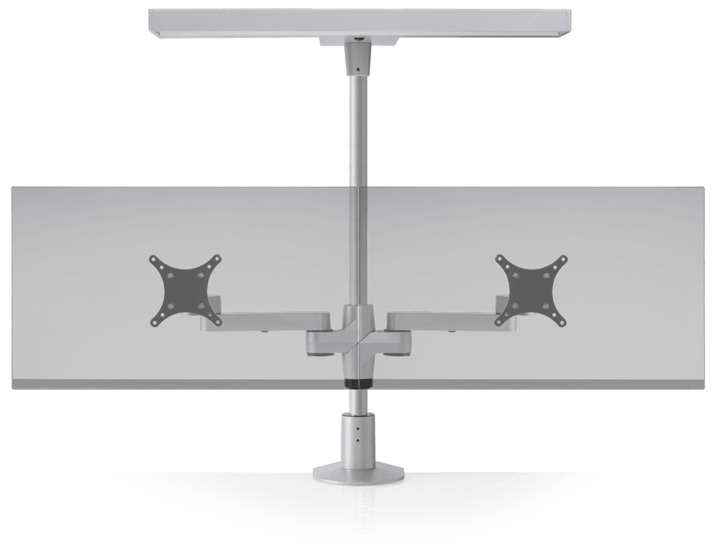 Dual static monitor arms in silver with a task / ambient light. | HAT ...